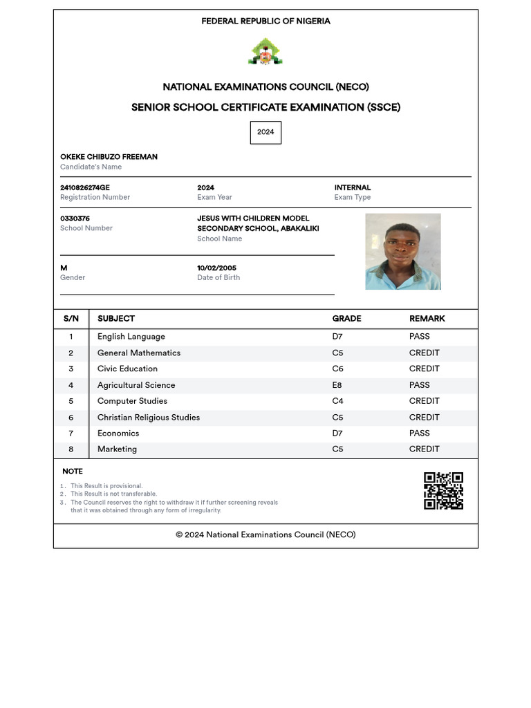 Okeke Freeman Neco | PDF