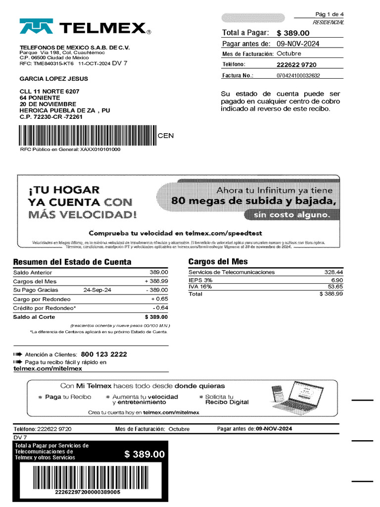 Recibo Telmex | PDF