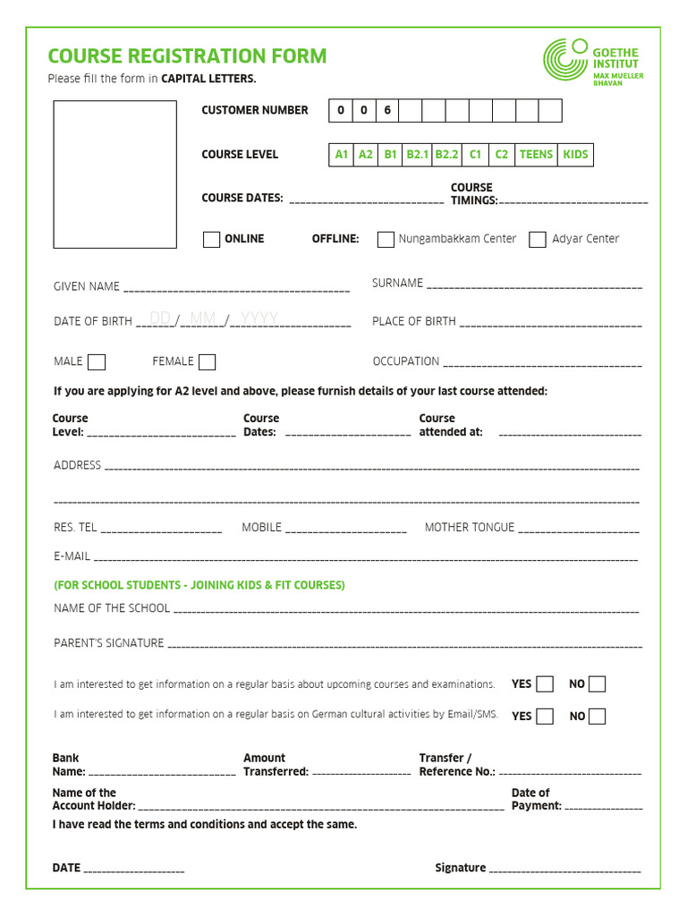 A2-Course Reg Form 2023 | PDF
