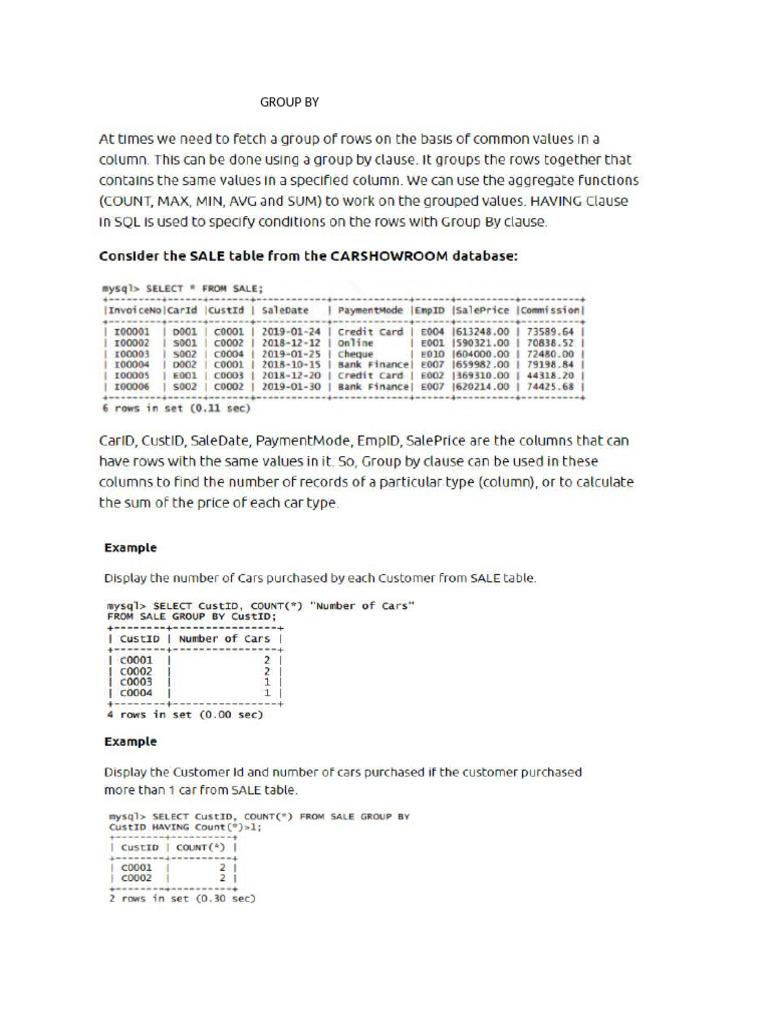 SQL Queries Using GROUP BY Clause | PDF | Computers