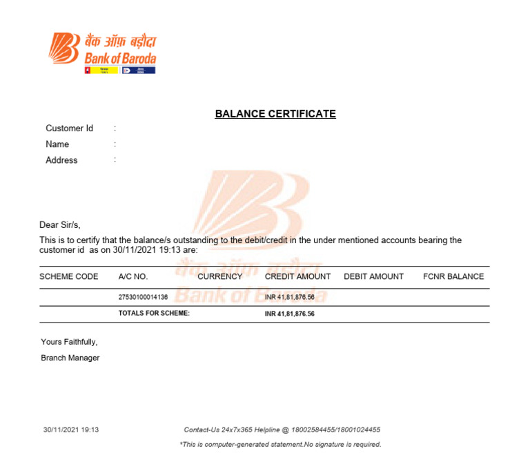 Balance Certificate Summary 2021 | PDF