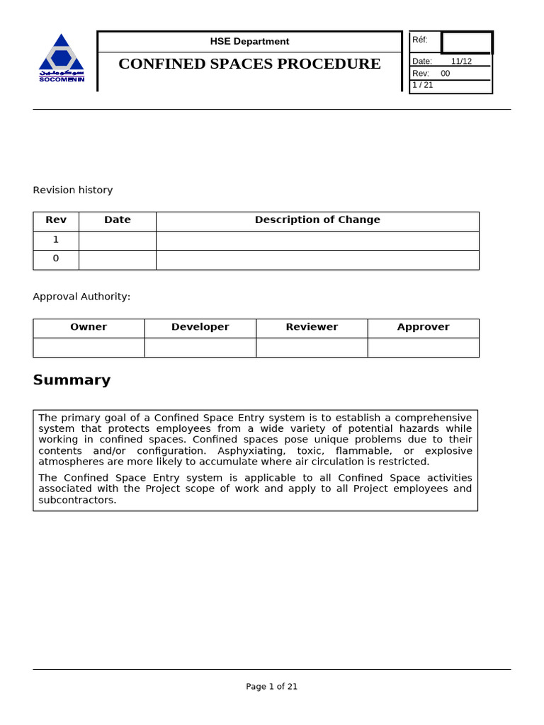 Confined Spaces Procedure | PDF | Safety | Occupational Safety And Health