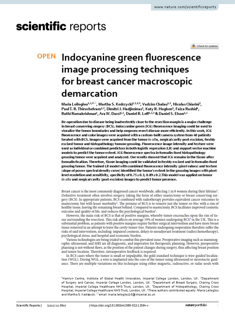 Indocyanine Green Fluorescence Image Processing Techniques For Breast ...
