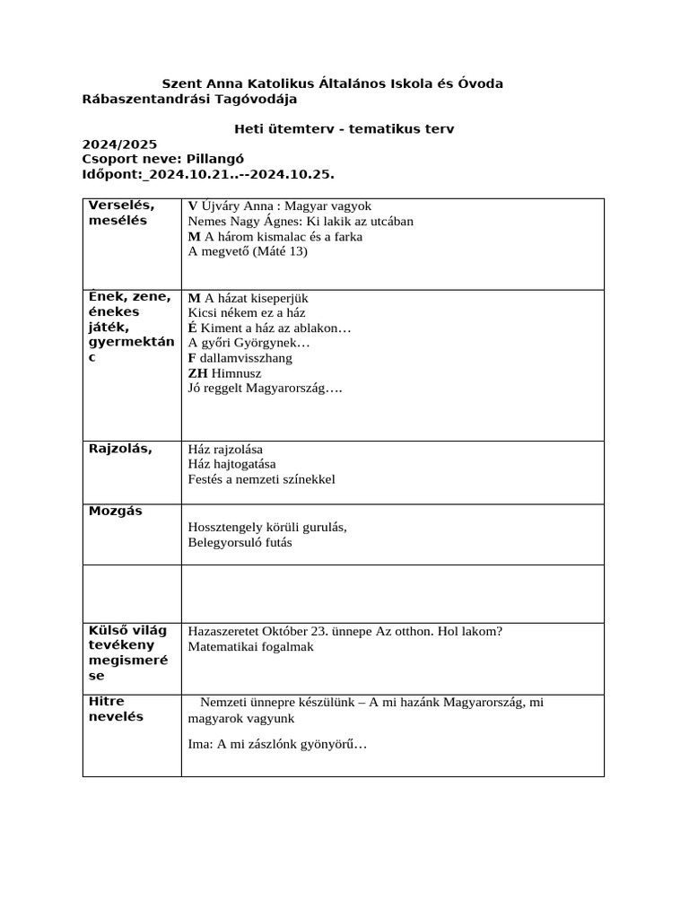 Heti Tervezet 9, Hét | PDF