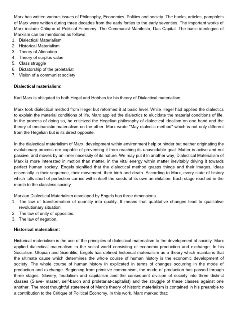 Understanding Marx's Key Philosophies | PDF | Karl Marx | Dialectic
