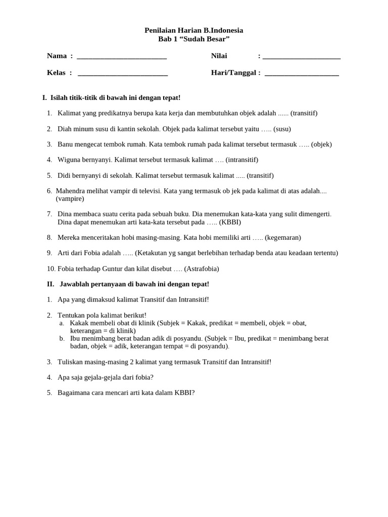 PH MTK Bab 1 B.Indonesia | PDF