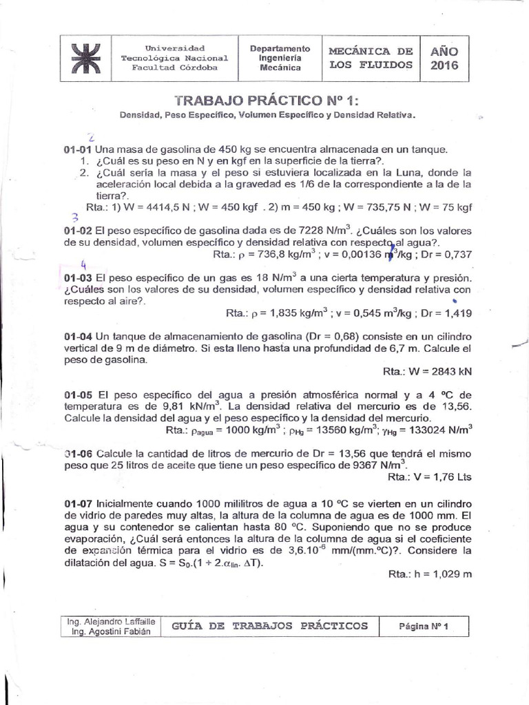 Guia de Ejercicios | PDF | Presión | Pascal (Unidad)