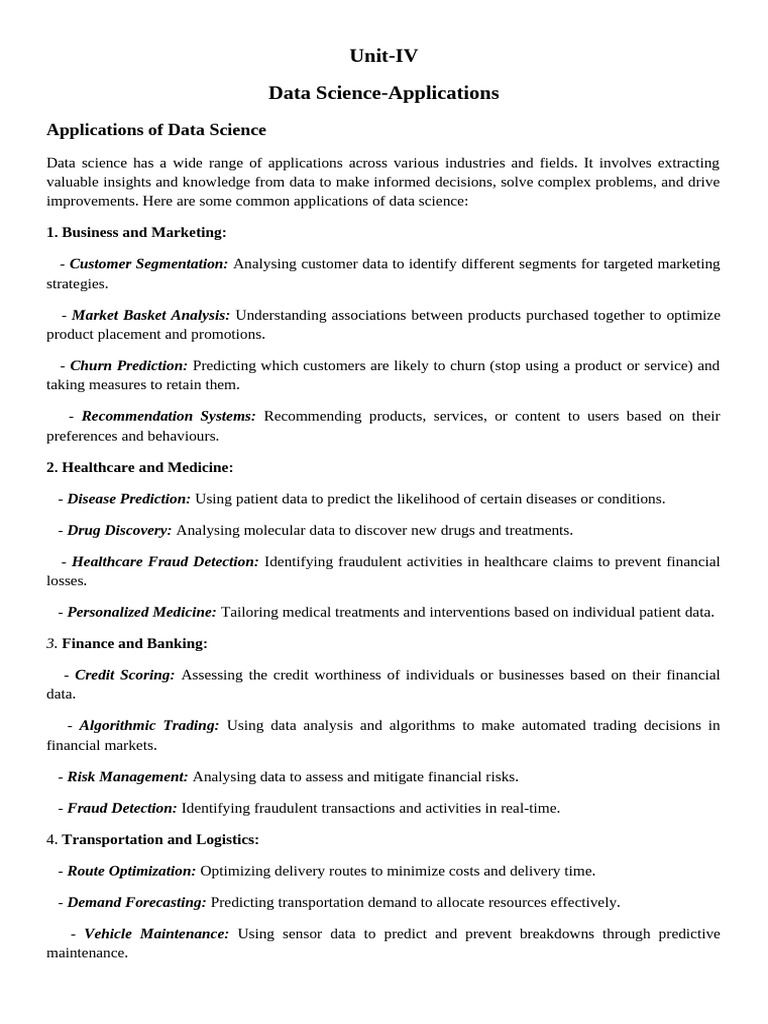 Unit 4 Data Science Applications | PDF | Chart | Analytics Unit 4 Data Science Applications | PDF | Chart | Analytics