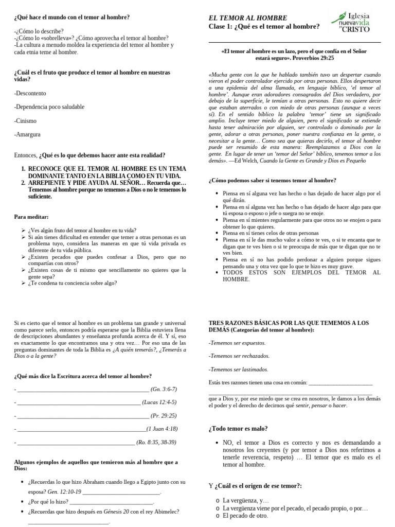 1 El Temor Al Hombre Definición Folleto | PDF | Dios | Creencia ...
