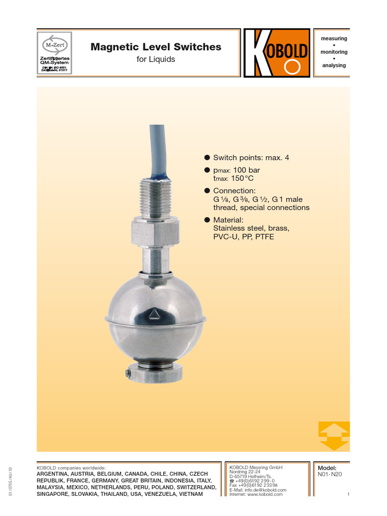 Kobold Magnetic Level Switches Overview | PDF | Density | Switch