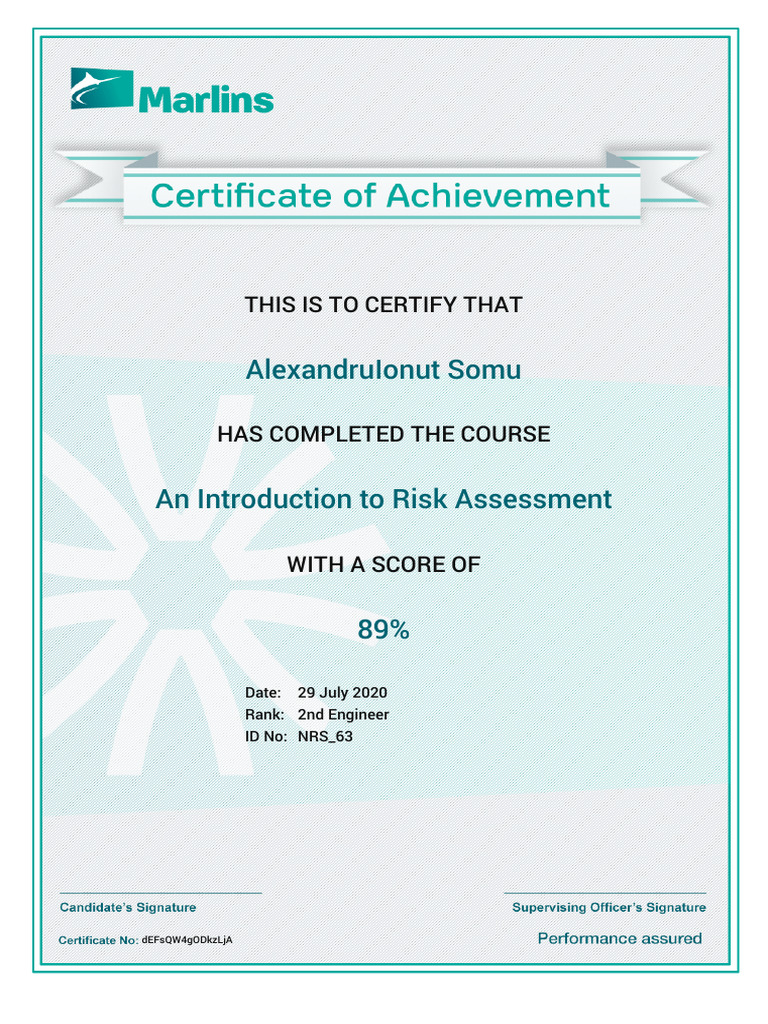 AlexandruIonut Somu - An Introduction To Risk Assessment - Certificate ...