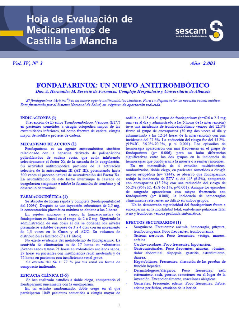 Fondaparinux Un Nuevo Antitrombotico | PDF | Especialidades Medicas ...
