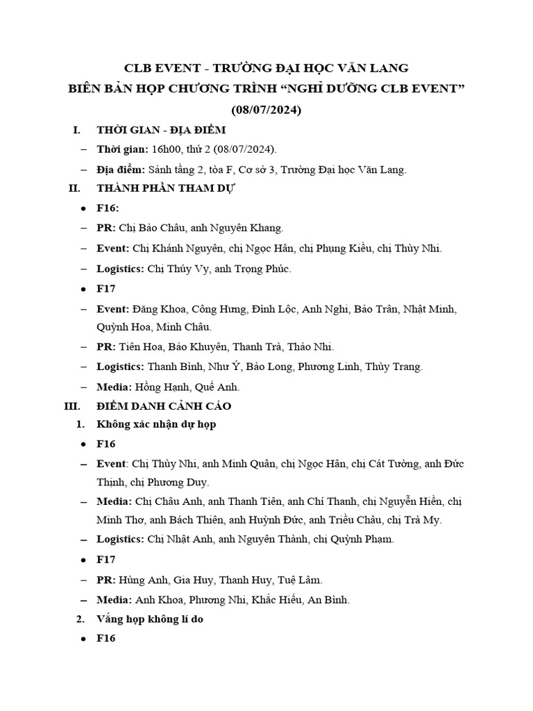 BBH Nghỉ Dưỡng 08.07.2024 2 | PDF