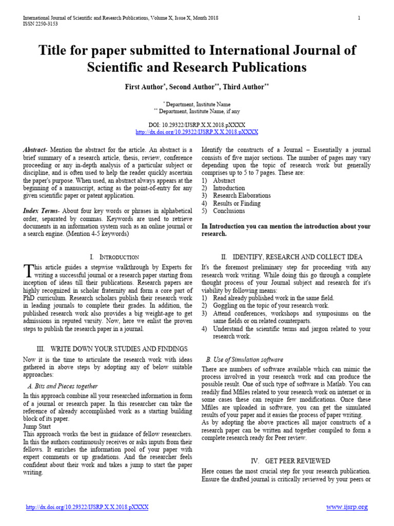 IJSRP Paper Submission Format Double Column | PDF | Academic Journal ...
