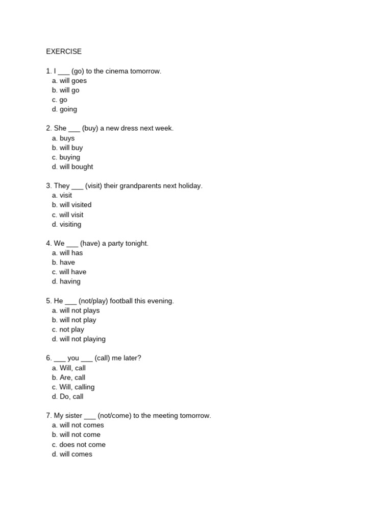 EXERCISE Simple Future | PDF