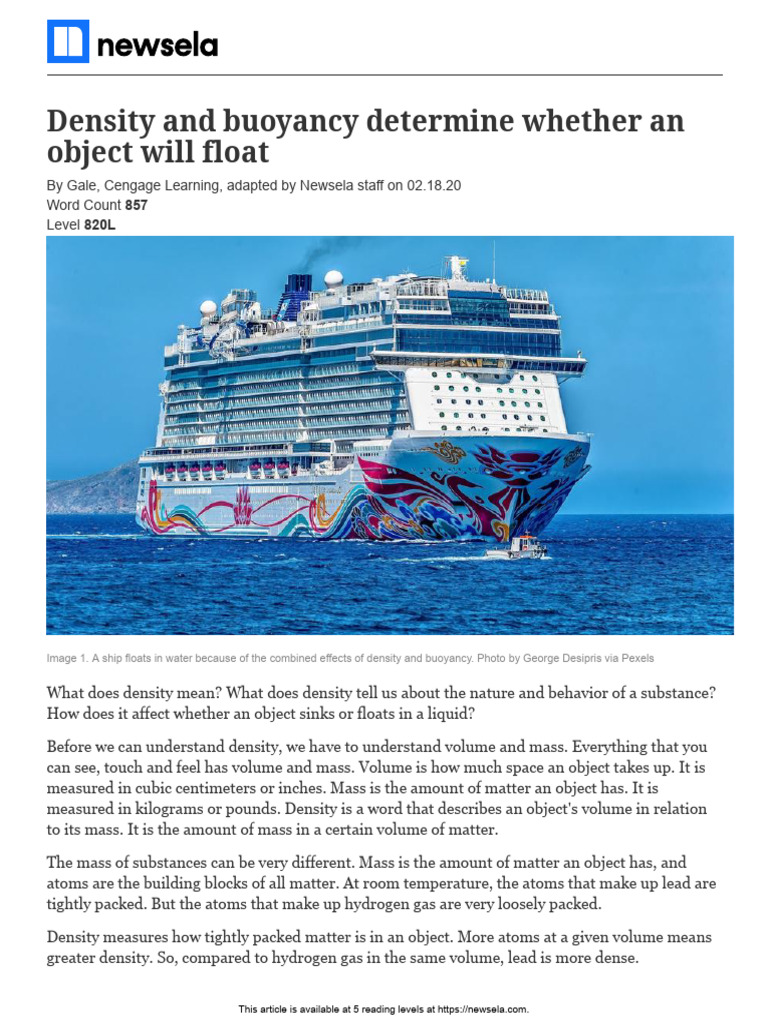 Newsela Article Density-Buoyancy | PDF | Buoyancy | Density