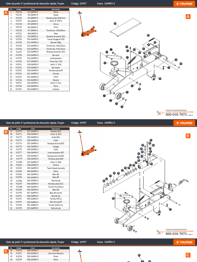 Despiece de Gato de Patin Truper de 5 Ton (Como El Gilmex) | PDF