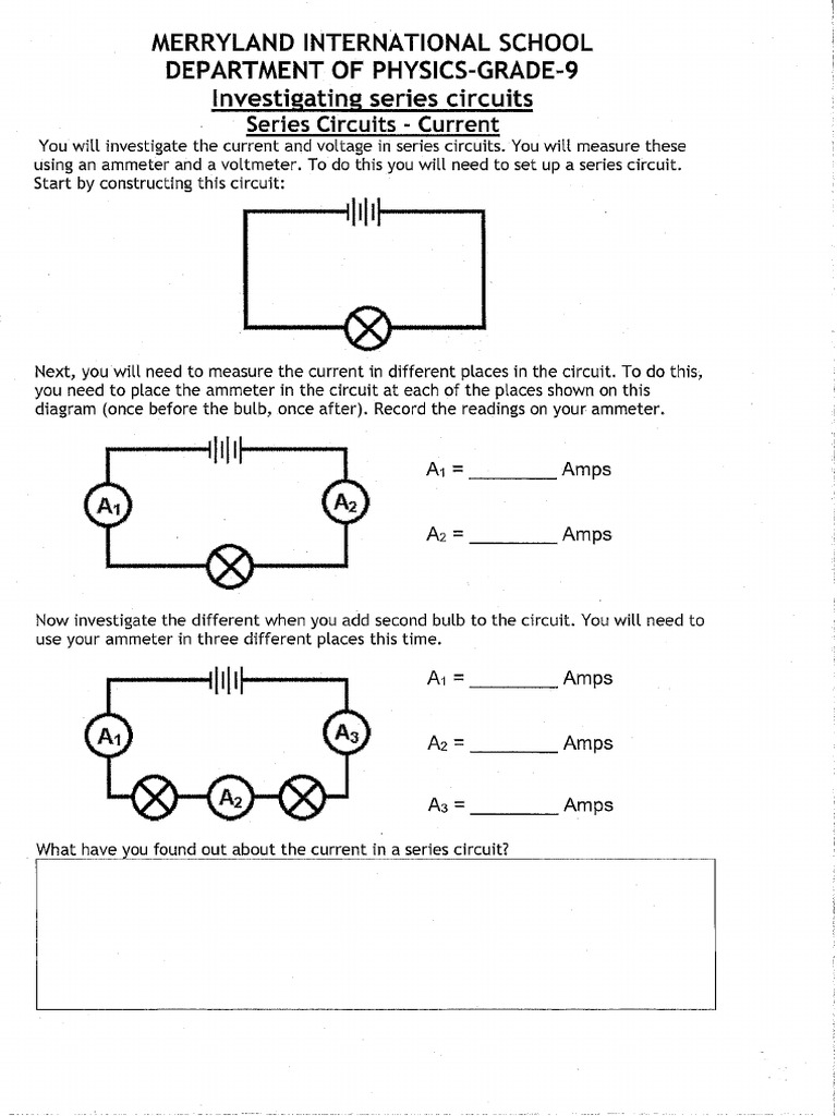 G9 Phys CE Series and Parallel Circuits Investigation Task Sheet | PDF