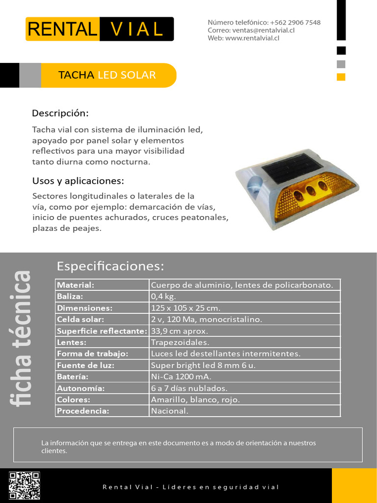Ficha Tecnica Tacha Led Solar | PDF