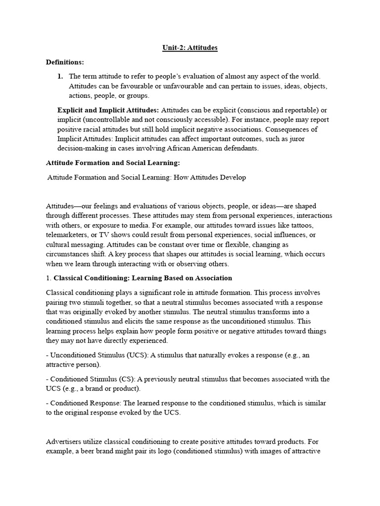 Unit-2 Attitude Notes | PDF | Classical Conditioning | Attitude ...