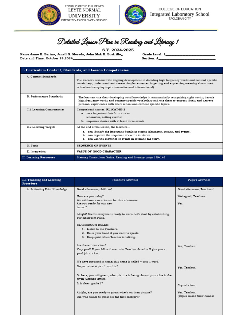 Identify The Character, Setting, and Events of The Story. | PDF ...