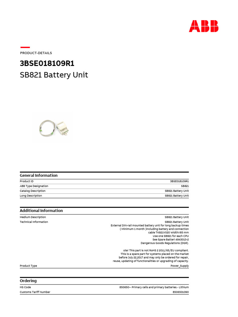 3BSE018109R1: SB821 Battery Unit | PDF | Computer Hardware | Dangerous ...