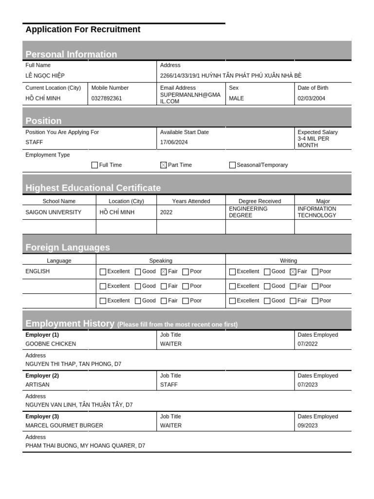 application-form_en | PDF | Vietnam | Government Of Vietnam