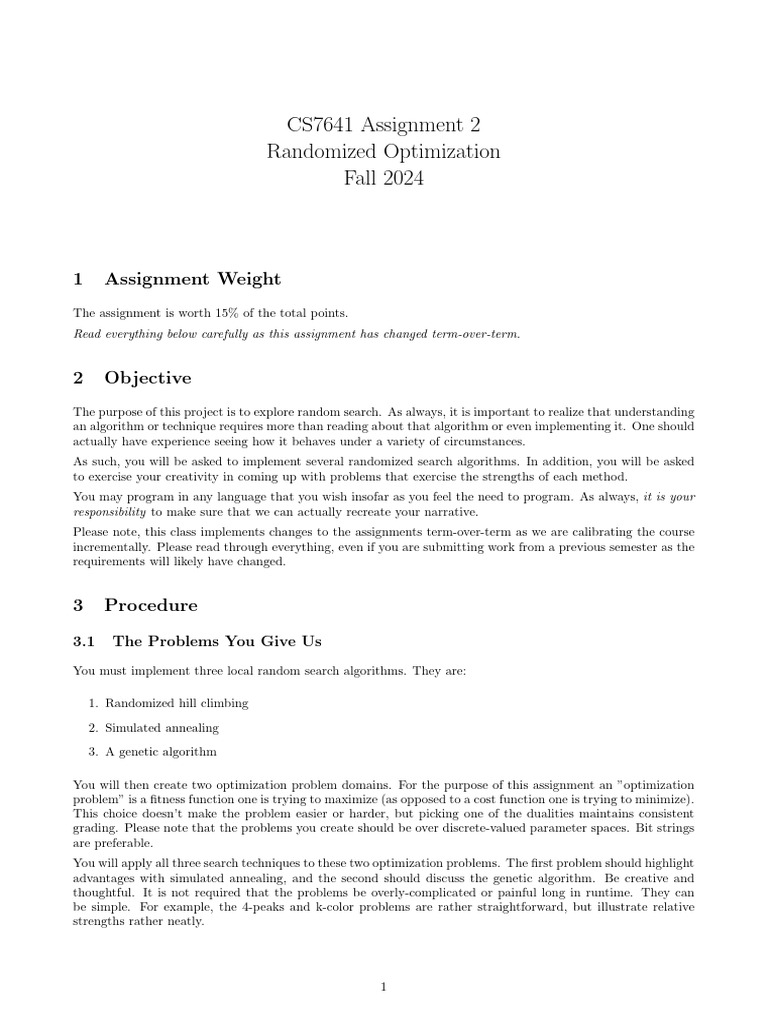 7641 Assignment 2 Fall 2024 | PDF | Mathematical Optimization | Experiment
