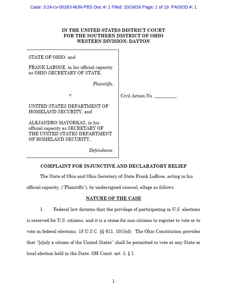 Ohio vs. DHS: Voter Citizenship Verification | PDF | Voter Registration ...