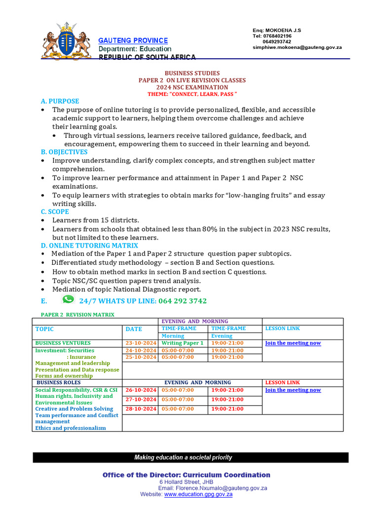 Business Studies Paper 2 Revision Programme 2024 | PDF | Learning | Behavior Modification