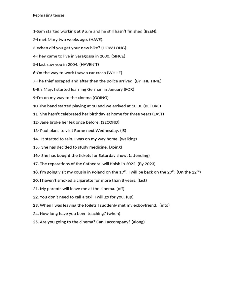 Rephrasing Tenses in English | PDF