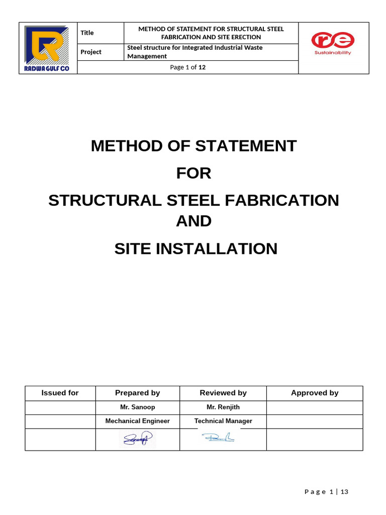 MOS-RGC-Structural Steel Fabrication and Site Installation | PDF | Welding | Construction