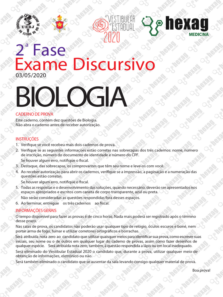 Simulado1 Uerj 2â Fase - Examediscursivo Biologia MD 2 | PDF | Vida | Célula (Biologia)