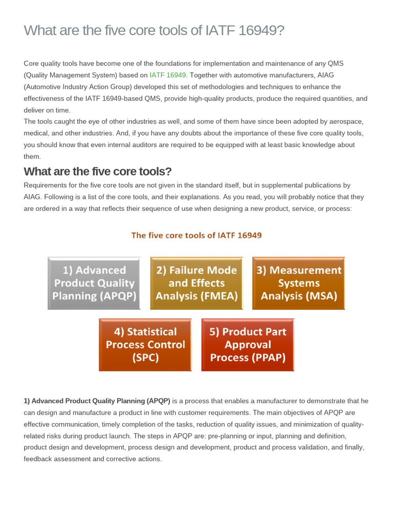 What Are The Five Core Tools of IATF 16949 | PDF | Risk | Statistics