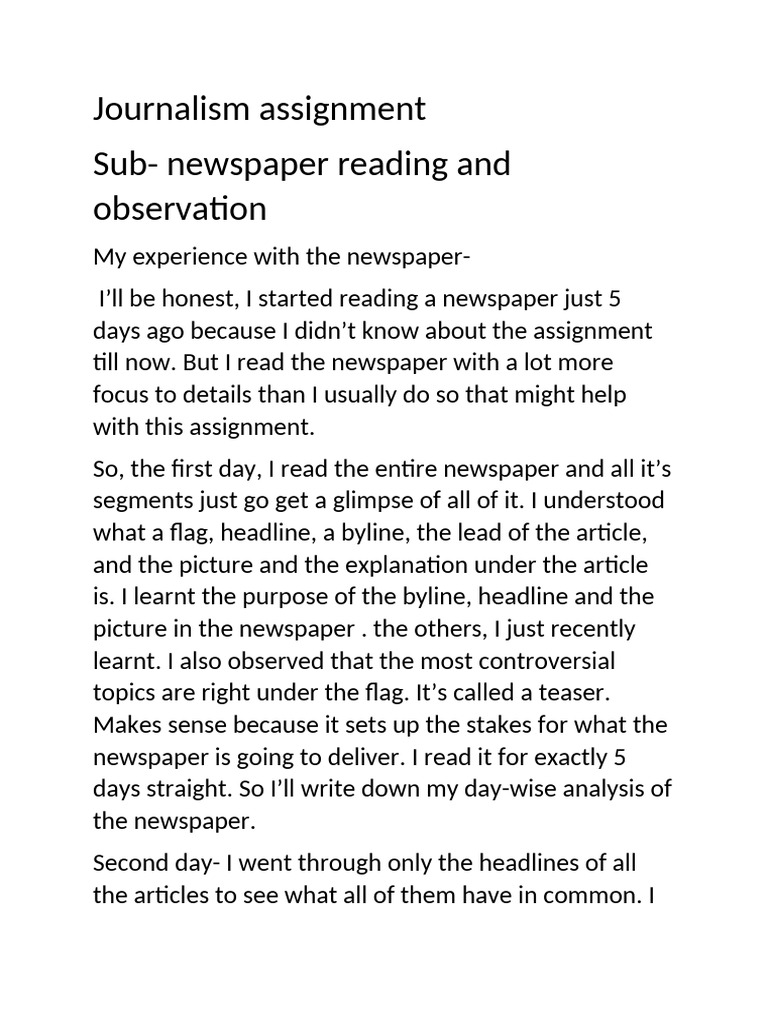 Journalism Assignment 24 | PDF | Newspapers | News