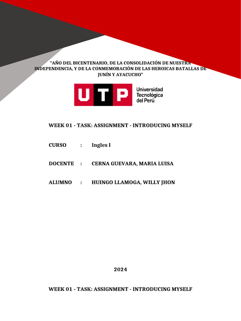 Week 01 - Task Assignment - Introducing Myself | PDF | Viajes y turismo