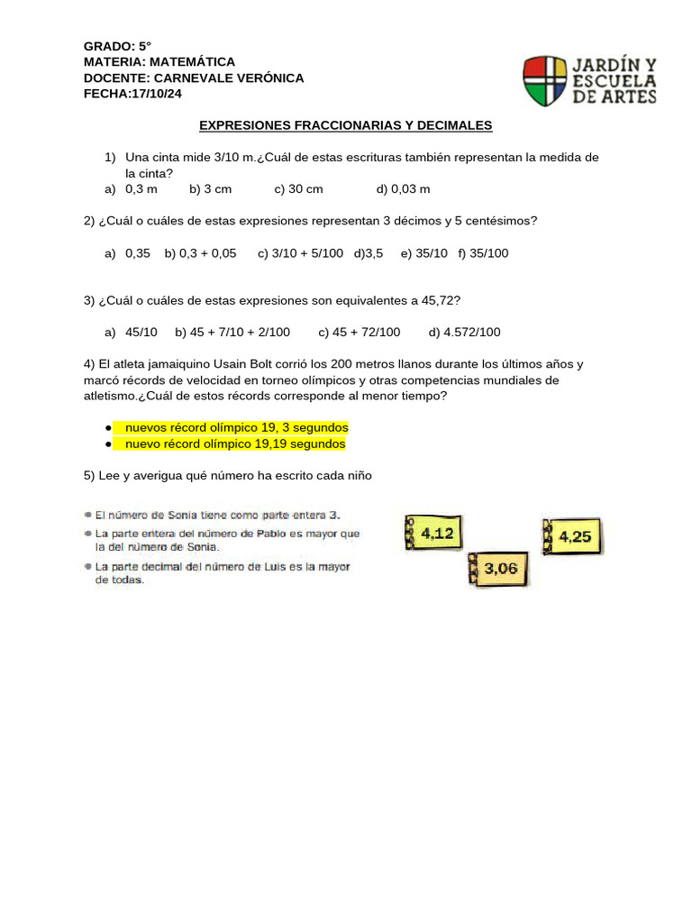 S33. Clase 3 Matemática 5° 17 - 10 - 24 Visado | PDF