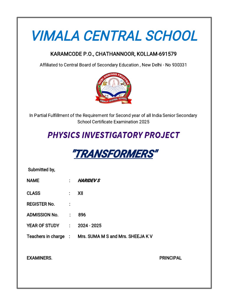 Physics Project Class Transformer Pdf Transformer Electromagnetic Induction