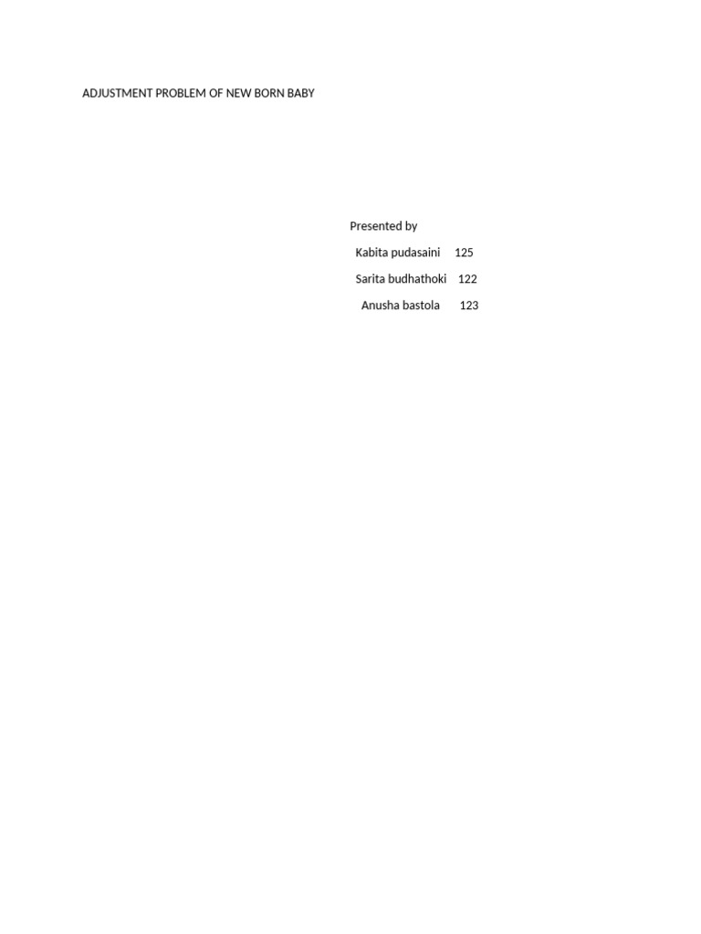 Adjustment Problem of New Born Baby | PDF