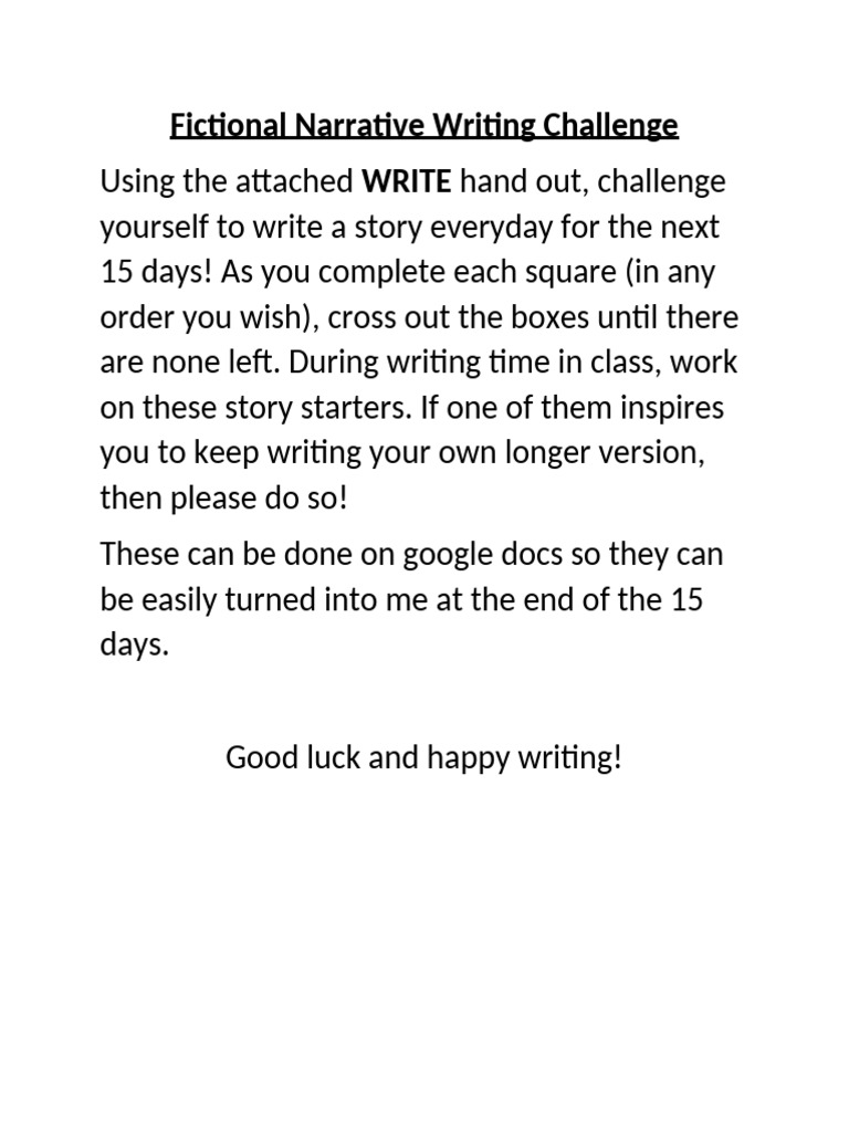 Fictional Narrative Writing Challenge | PDF | Self-Improvement