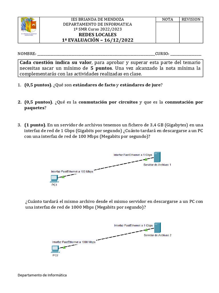 Examen 1º SMR RL - 1 Evaluación | PDF | Protocolos de internet | Enrutador (Computación)