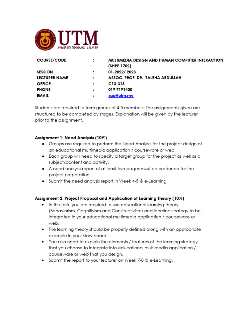 Shpp1702-Course Assignments Guideline | PDF | Educational Technology | Multimedia