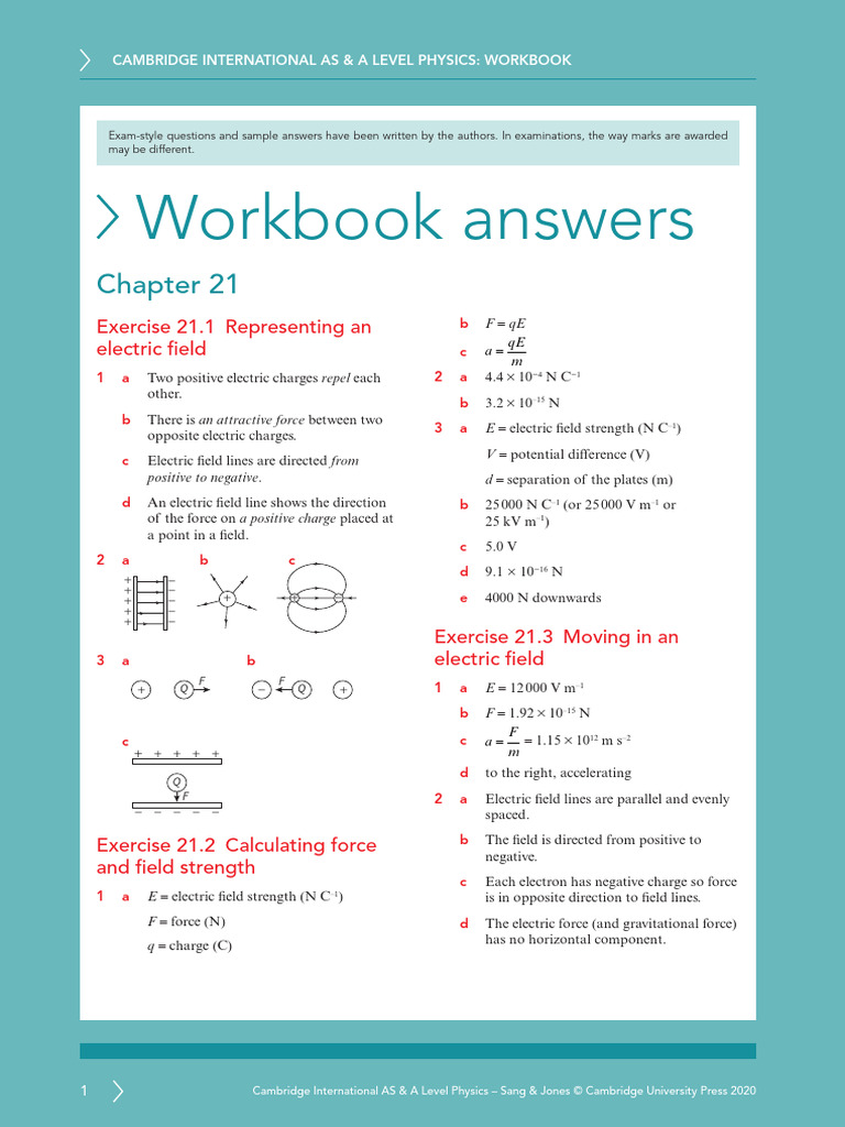 workbook_answers_chapter_21_asal_physics | PDF | Force | Electric Field