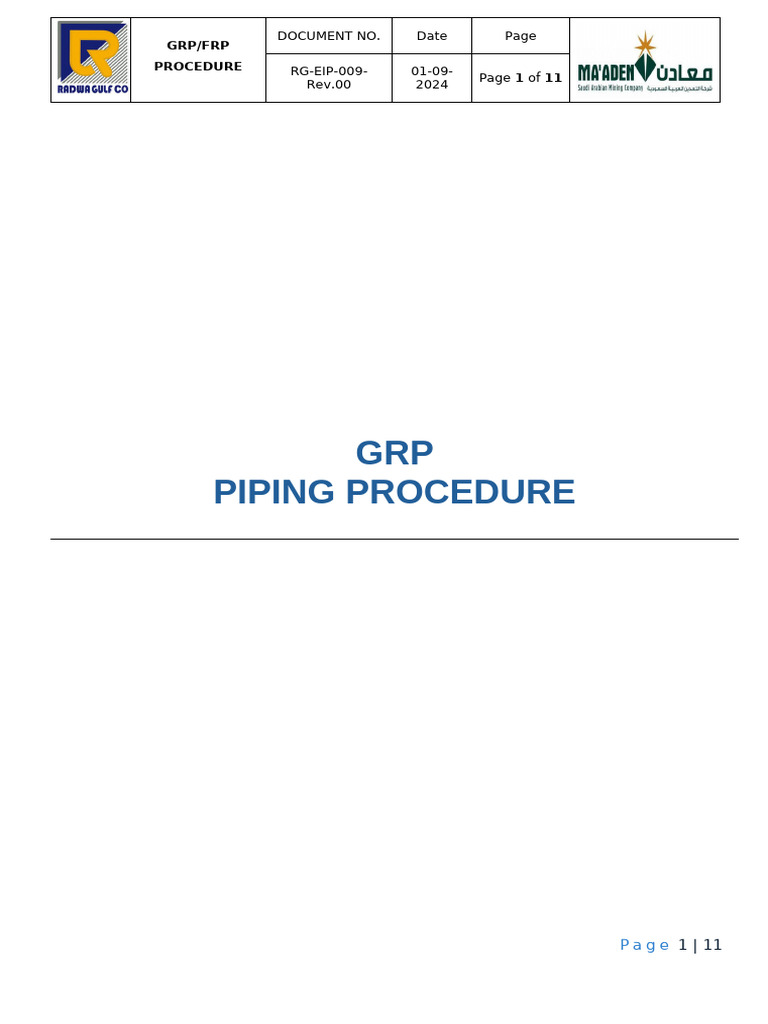 GRP PIPING PROCEDURE | PDF | Fiberglass | Lamination