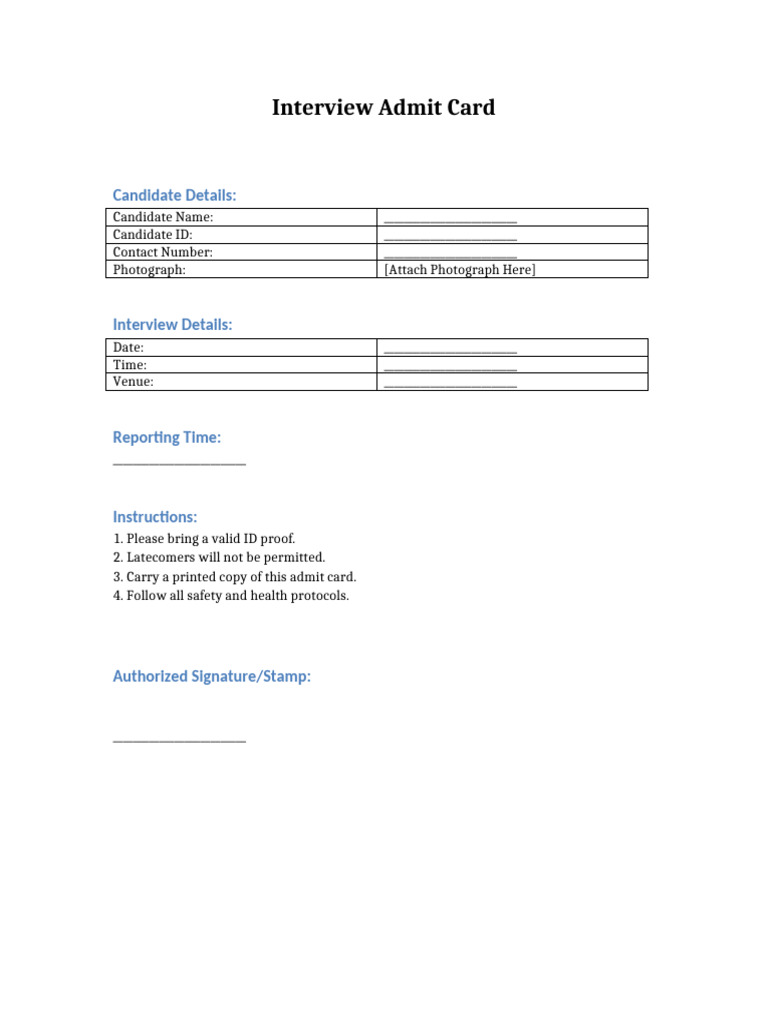 Interview Admit Card Template | PDF