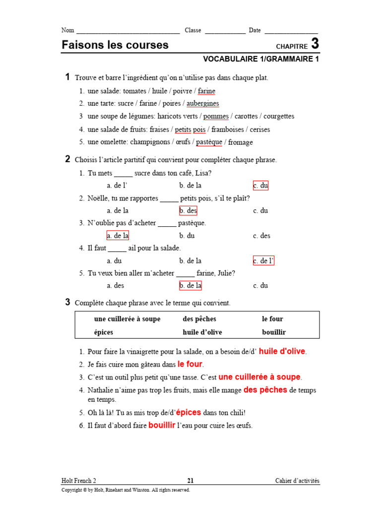 Faisons Les Courses: Vocabulaire 1/grammaire 1 | PDF | Soupe | Fruit