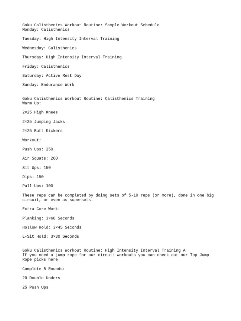 Goku's Calisthenics Workout Plan | PDF
