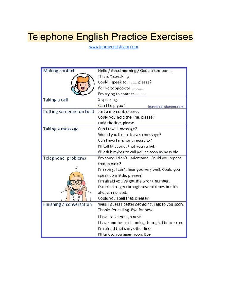 Telephone English Practice Exercises | PDF