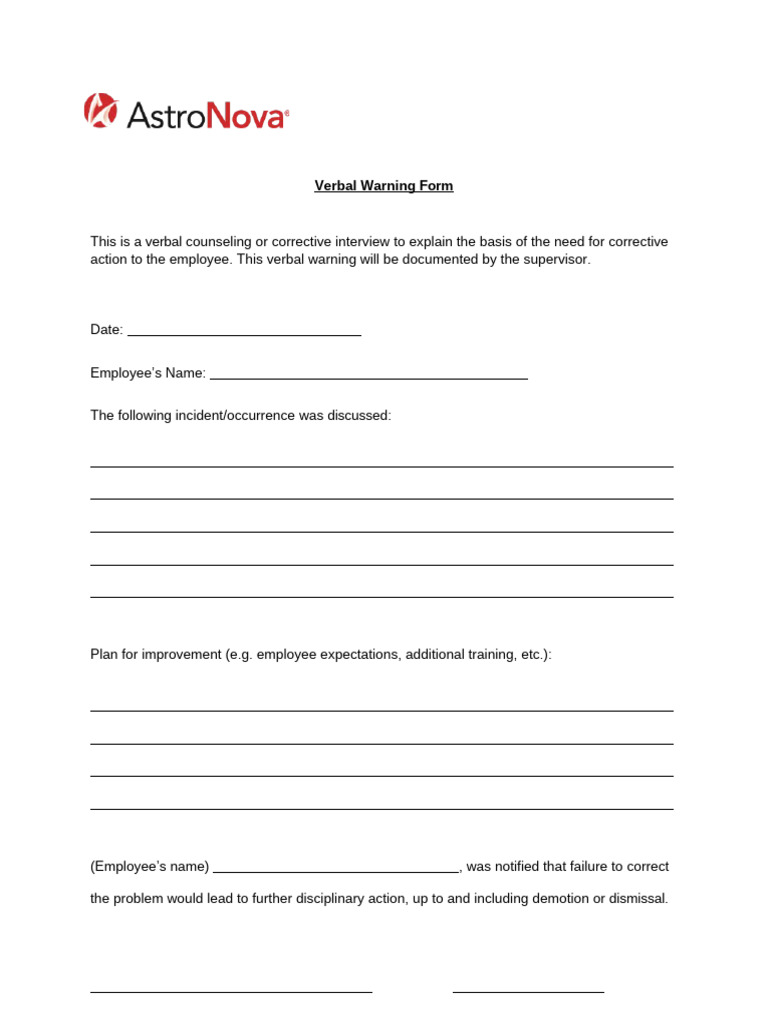 Verbal-Warning-Form | PDF | Employment | Supervisor