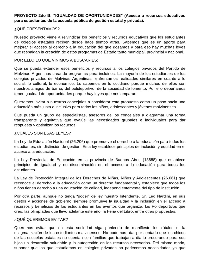 PROYECTO 2do B | PDF | Inclusión (Educación) | Escuelas